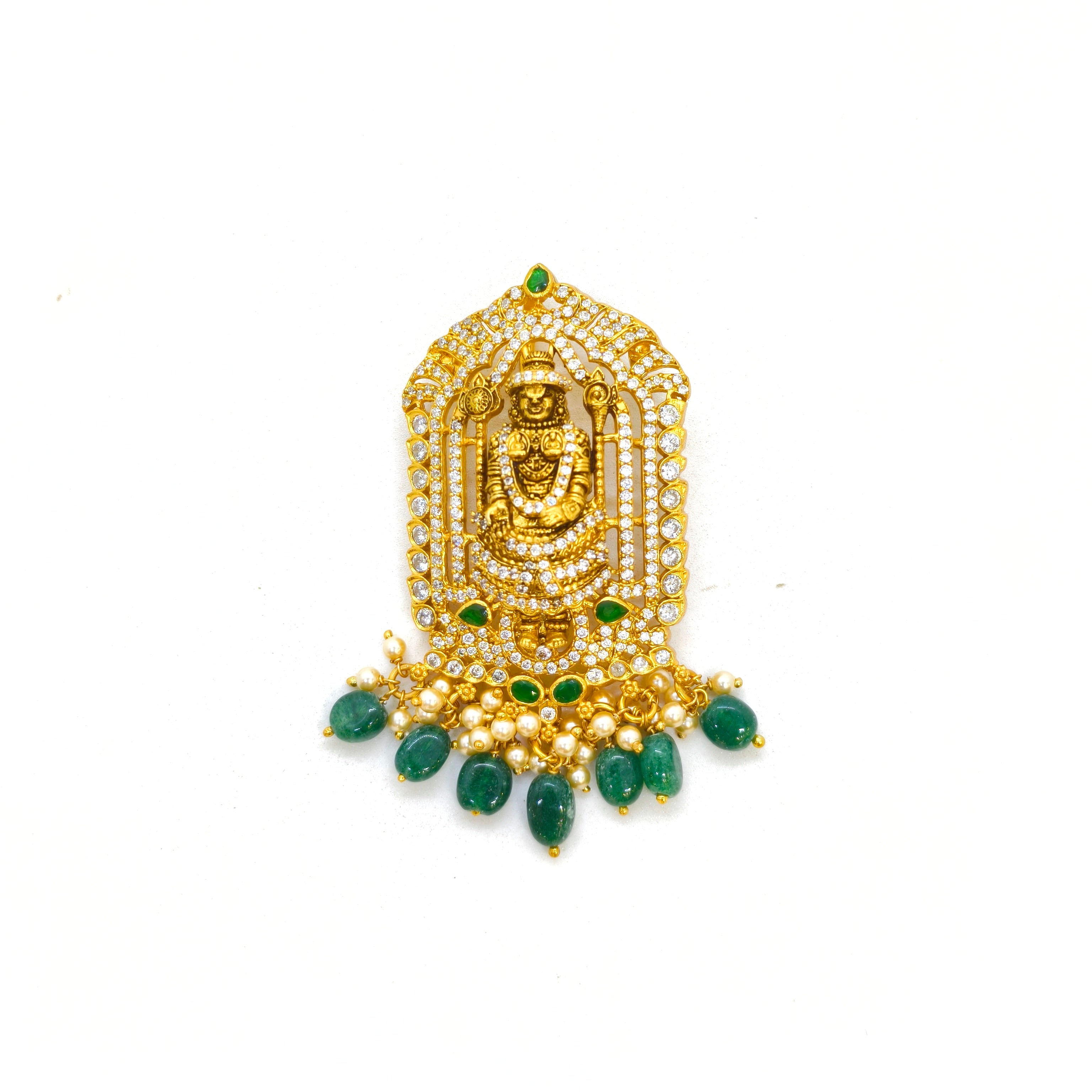 Perumal Pendant with Green Beads – The Velli Kadai